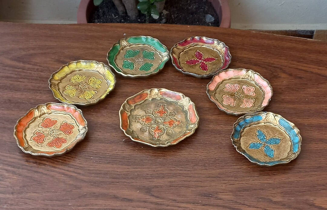 Old Italian Wooden Coasters, Handmade and Hand Painted Tyrolean Style ...