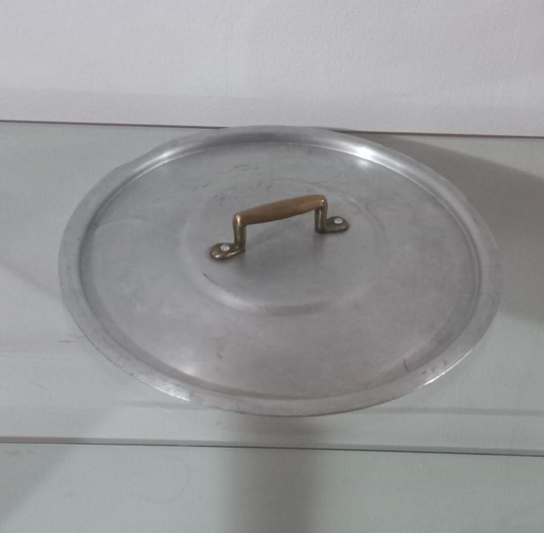 Old Aluminum Pot Lid With Brass Handle Vintage 50's Decorative ...