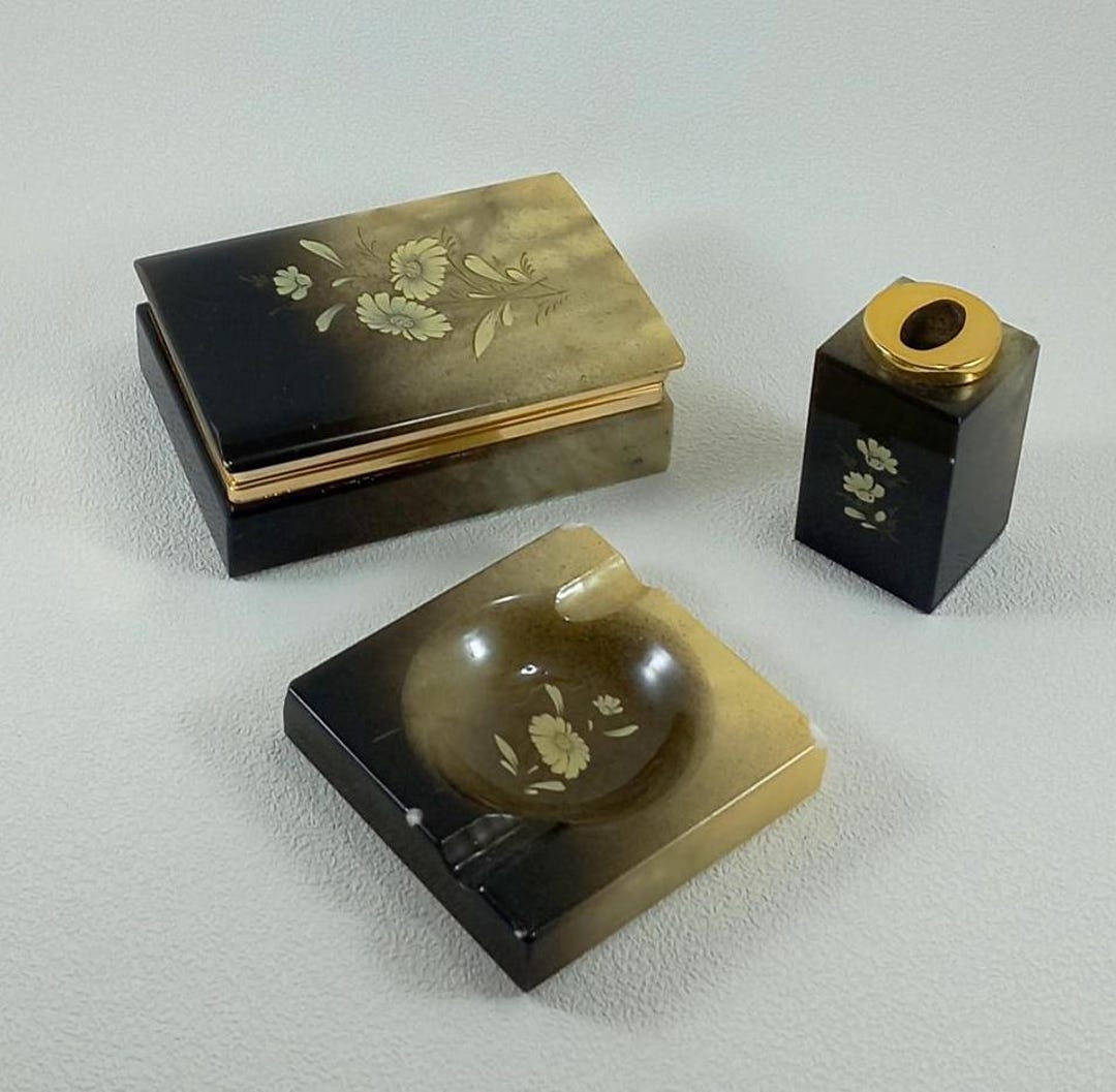 Rare 1,430 Kg Smoking Set Alabaster Beige-black Color Tobacco Holder ...