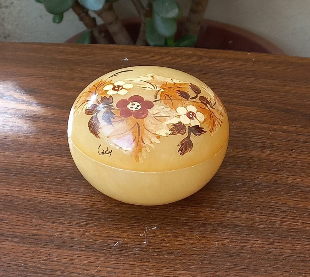 Vintage Italy Round Genuine Alabaster Box Hand Carved Vintage Alabaster ...