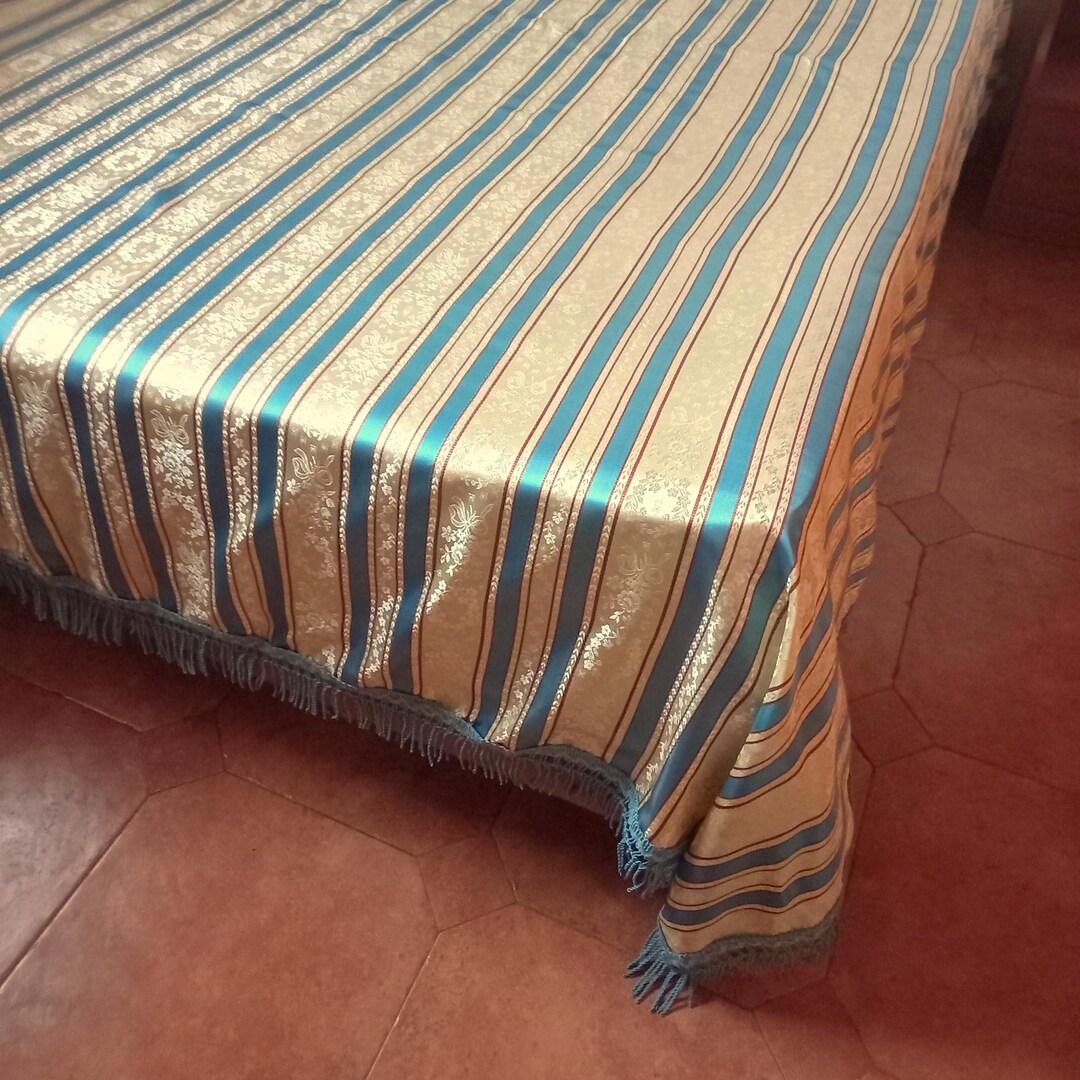 Antique Bedspread Venetian Silk Brocade Hand Woven Antique Blue-gold ...
