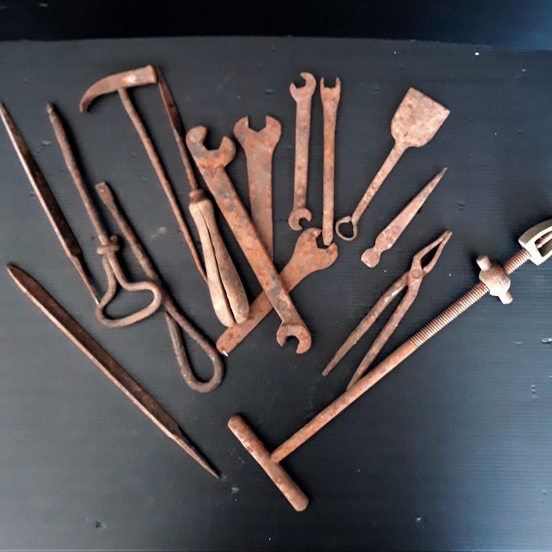Rare Set 15 Pieces Antique Work Tools Very Rusty Pliers Keys Hammer ...