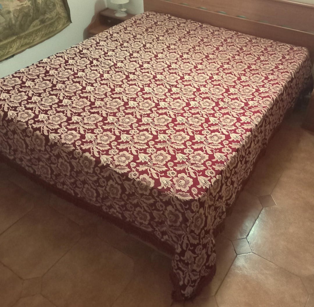 Rare Antique Double Bedspread Silk Brocade Bordeaux-gold Color Silk ...