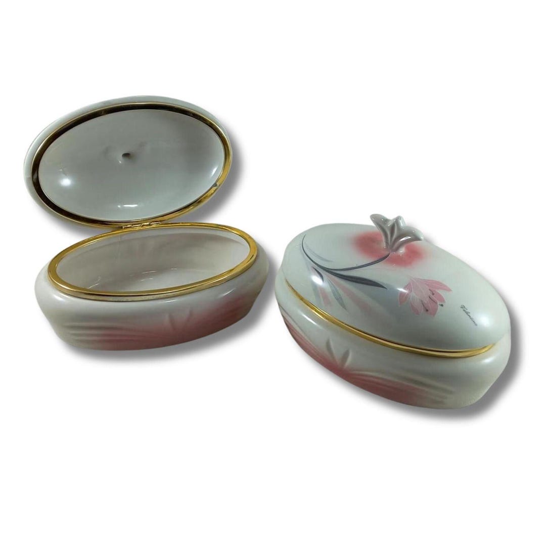 Vintage Jewelry Box Couple Oval Jewelry Box Porcelain Signed Valentino ...
