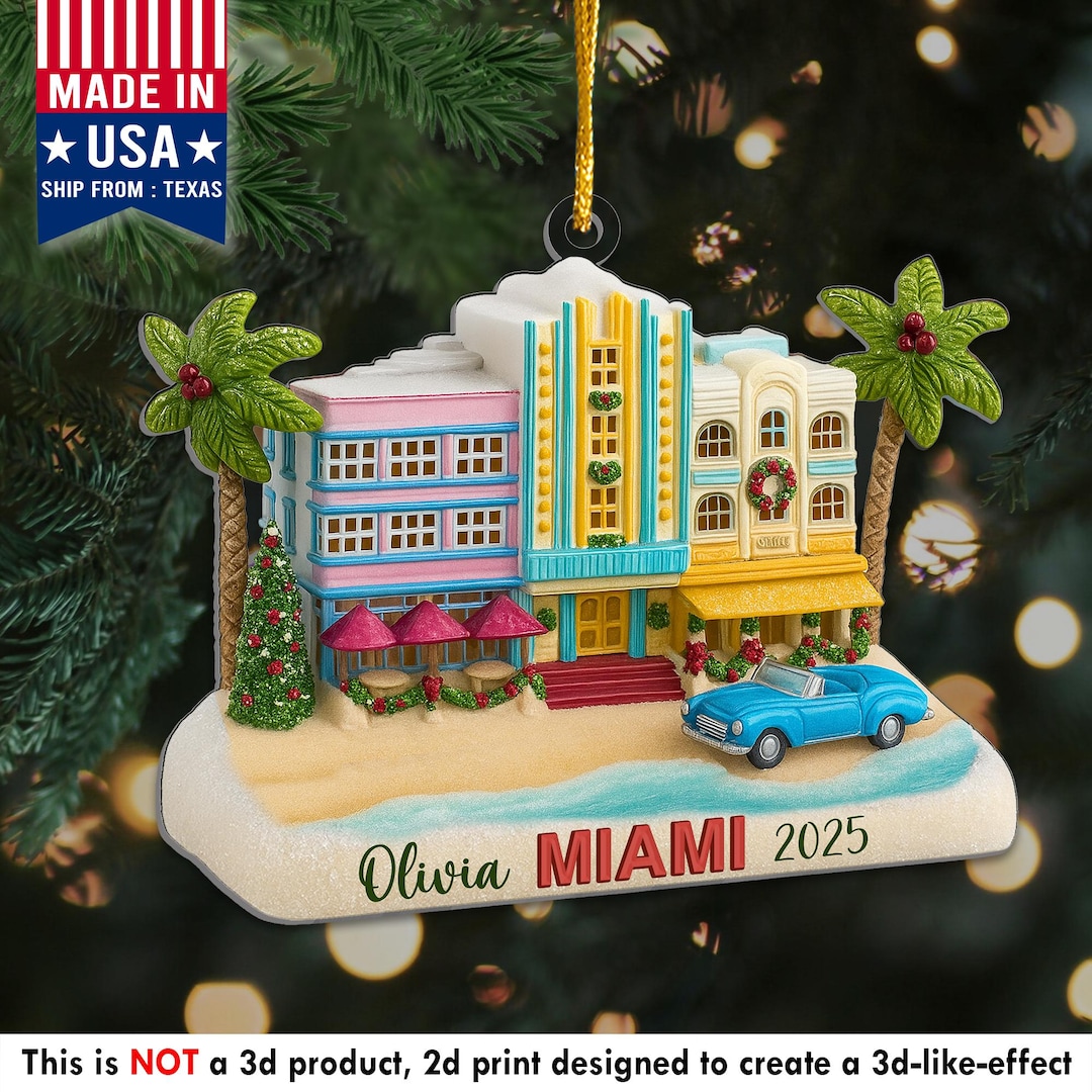 Miami Ornament, Miami Travel Christmas Ornament 2025 Decoration, Travel ...