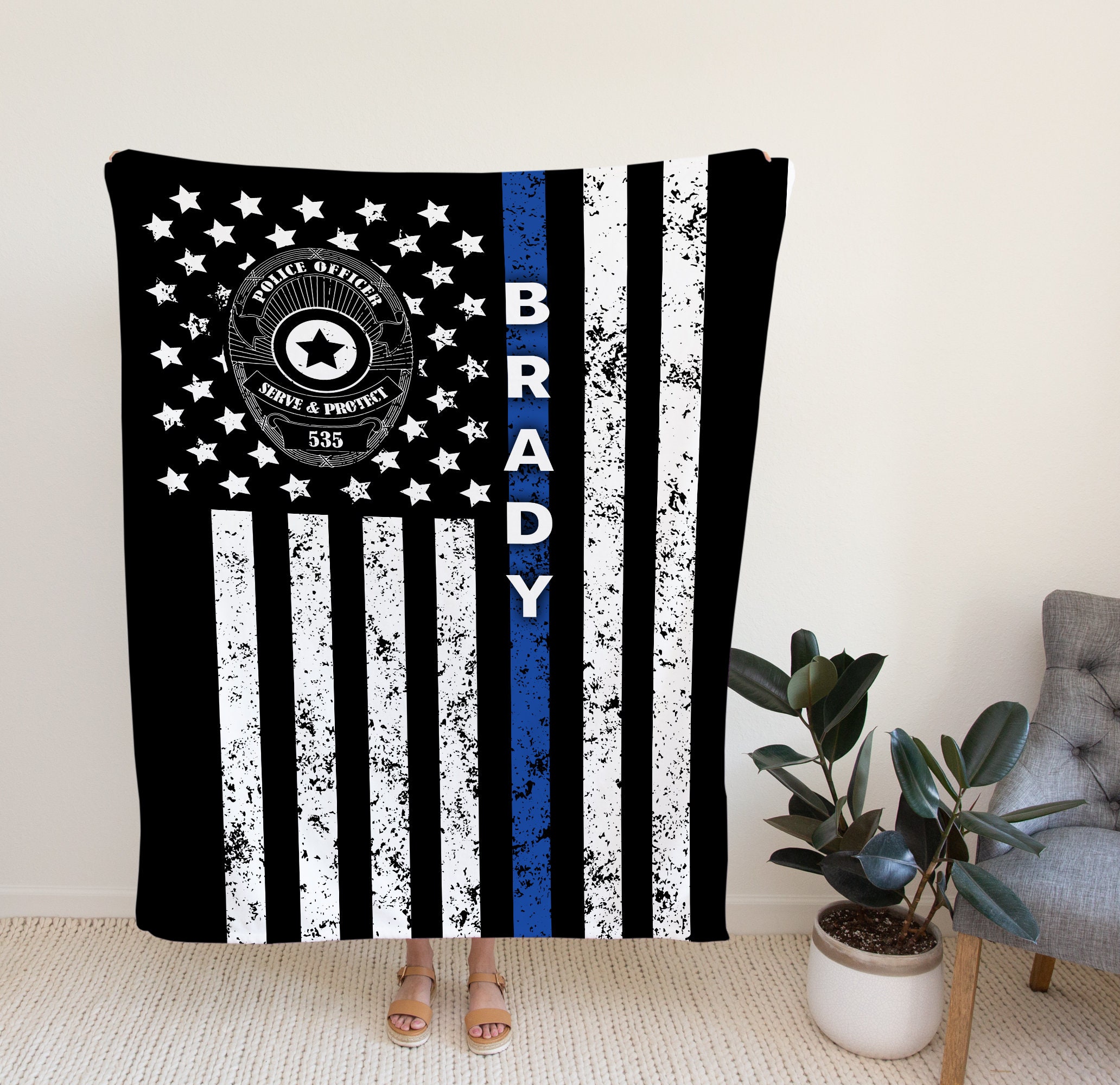 Custom Thin Blue Line Police Officer Blanket Personalized - Etsy