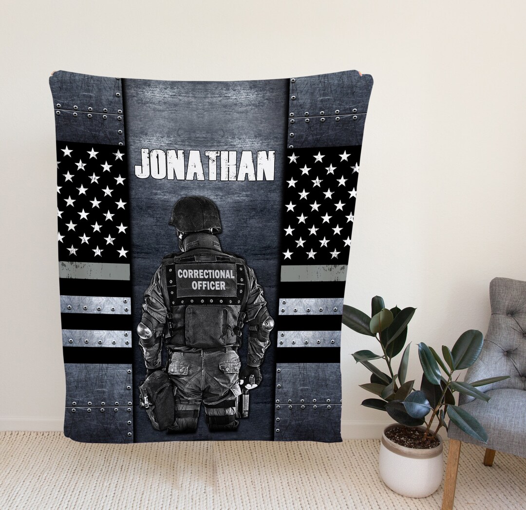Custom Throw Blanket, Half Flag Correctional Officer Badge ...