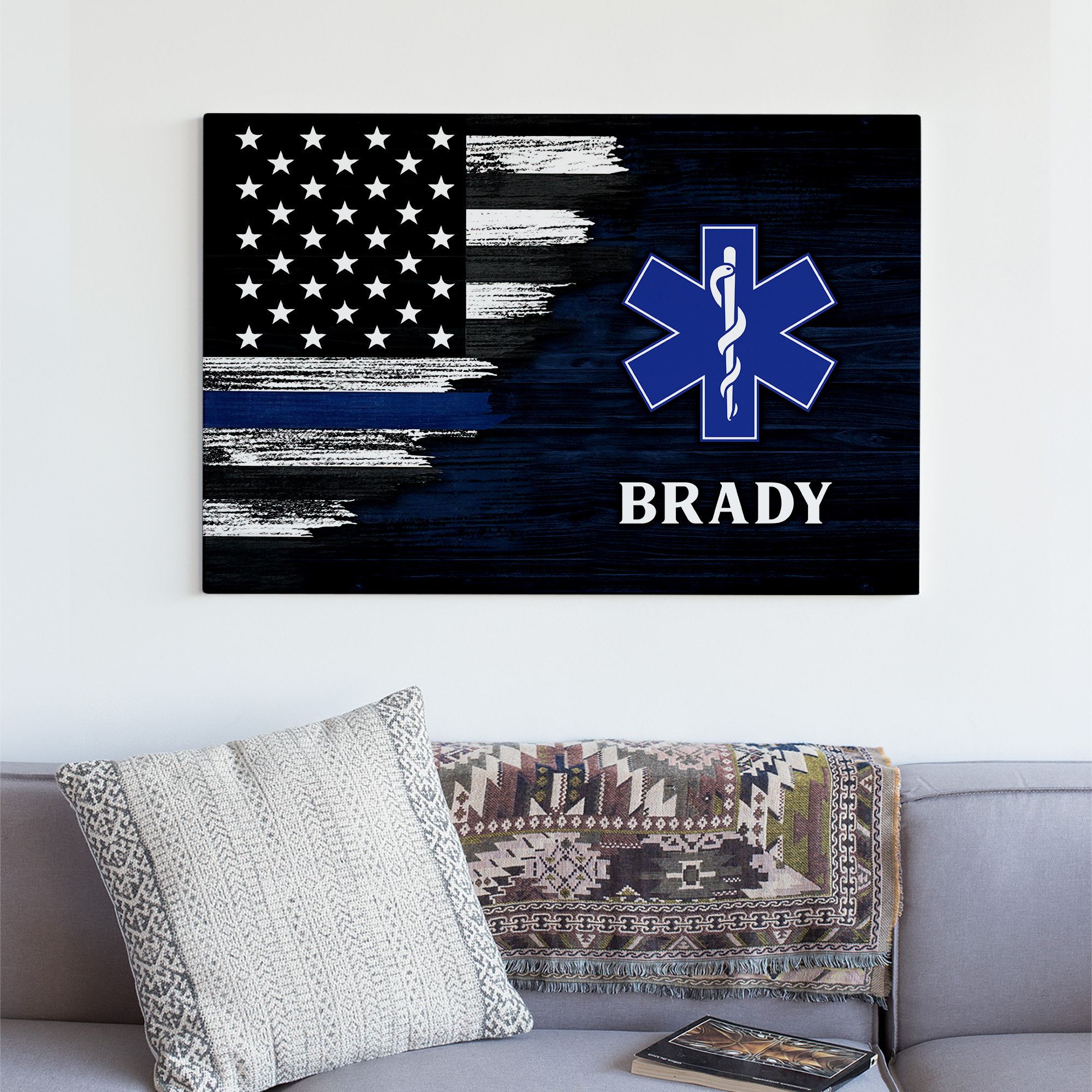 Personalized EMS EMT Paramedic Thin White Line Canvas, Custom the Star ...