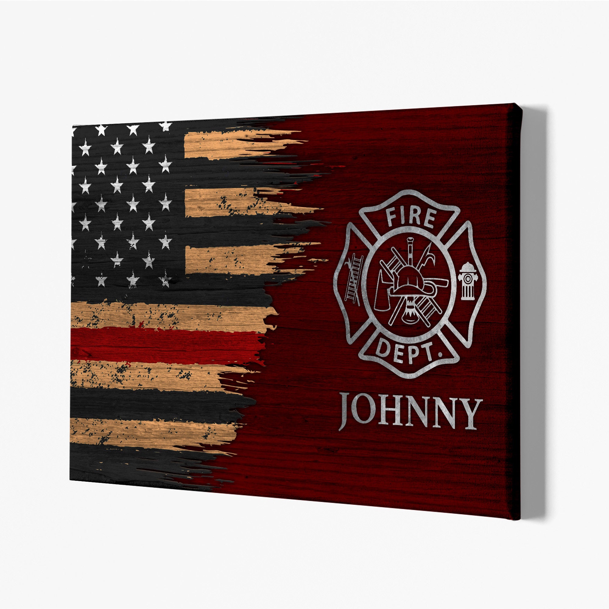 Personalized Firefighter Canvas Print Emblem Thin Red Line - Etsy