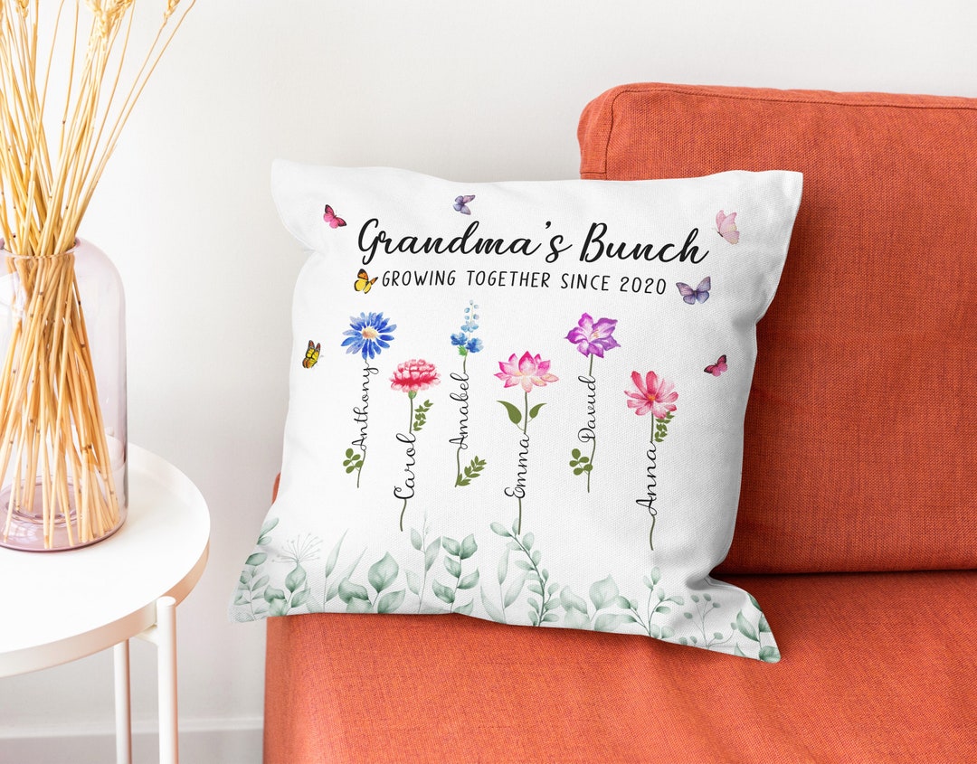 Custom Grandma's Bunch Pillow, Personalized Family Month Flower Art ...