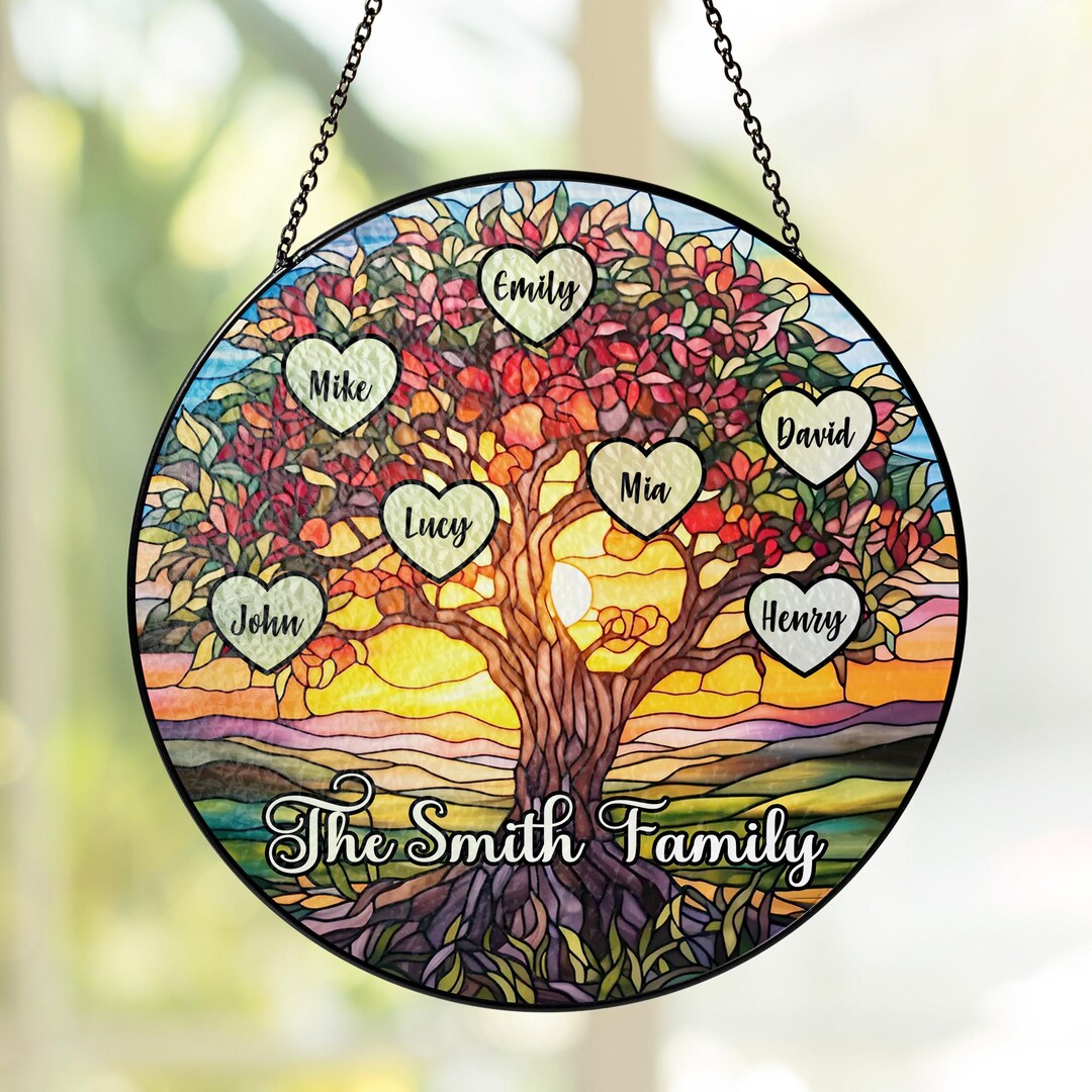 Personalized Tree of Life Names Stained Glass Suncatcher, Family Tree ...