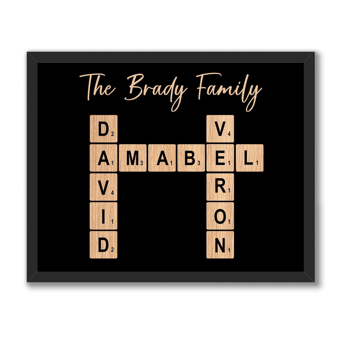 Family Name Scrabble Puzzle Canvas, Grandkids Crossword Scrabble Frame ...