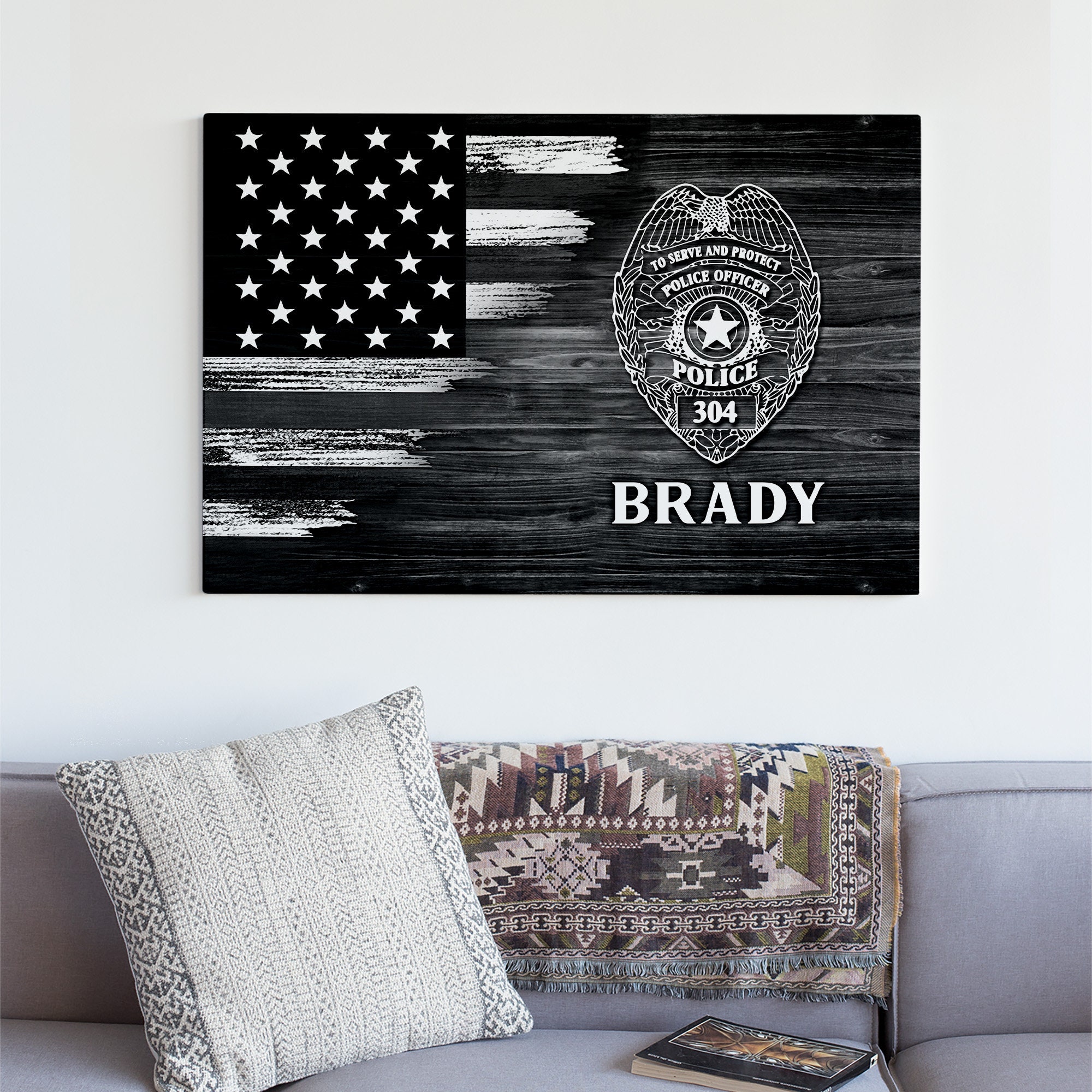 Half Flag Correctional Officer Badge Personalized Canvas, Custom Thin ...