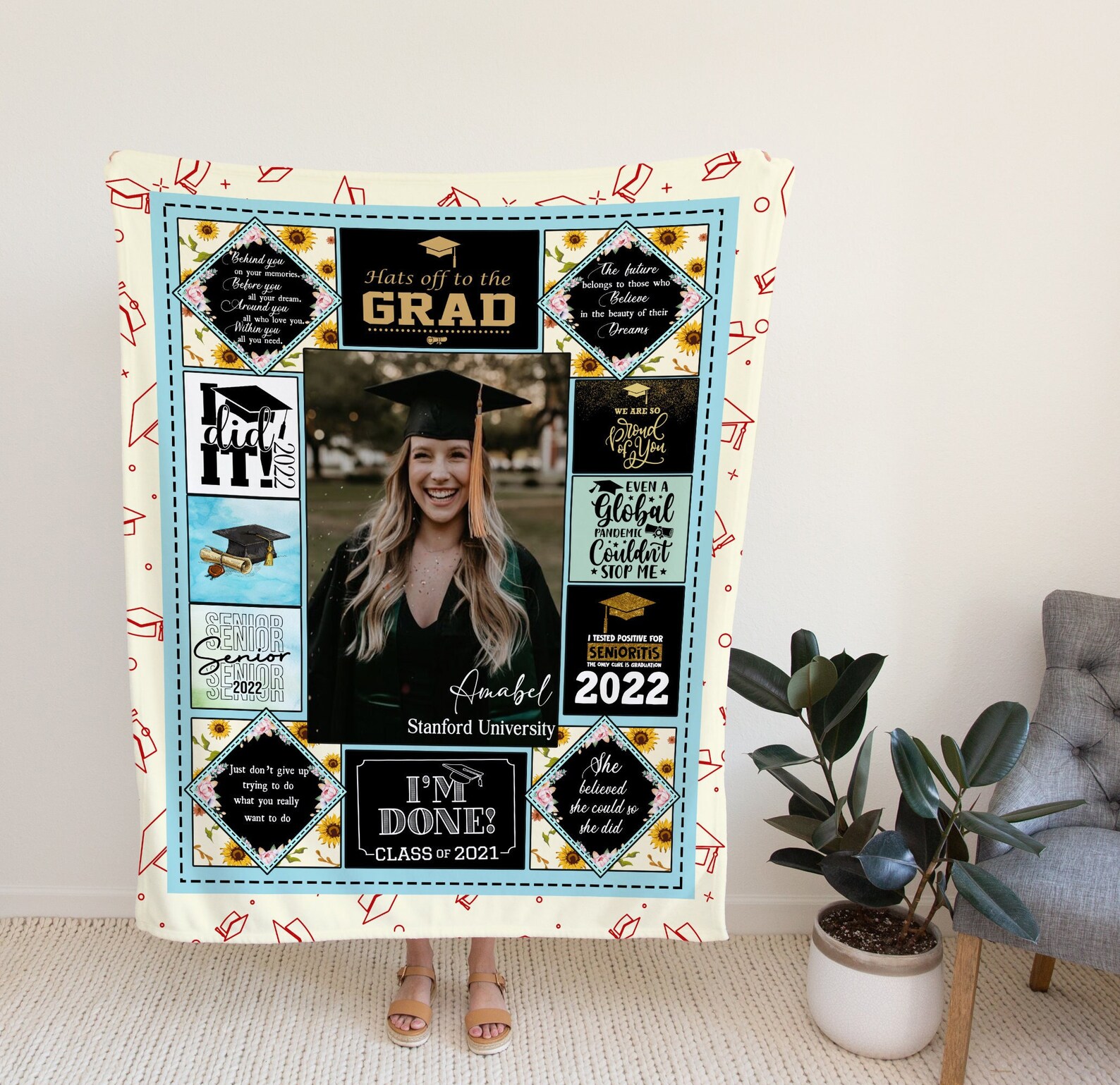 Custom Photo Graduation Blanket Personalized Hats off the - Etsy