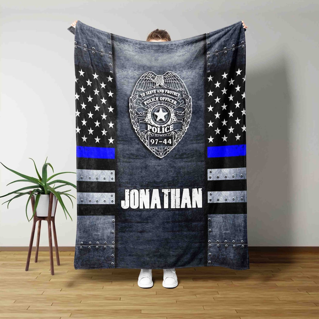 Police Officer Blanket, Personalized Gift, Custom Thin Blue Line Flag ...