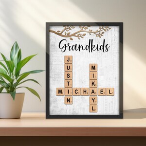 Grandkids Name Scrabble Puzzle Canvas, Grandkids Crossword Scrabble ...