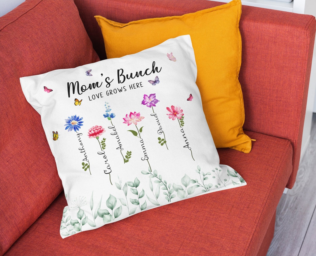 Personalized Mom's Bunch Pillow, Custom Family Month Flower Art Print ...