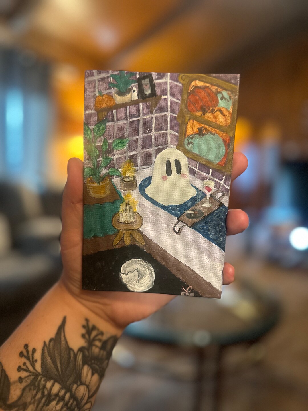 Sheet Ghost Bath Painting WATERCOLOR Handmade - Etsy