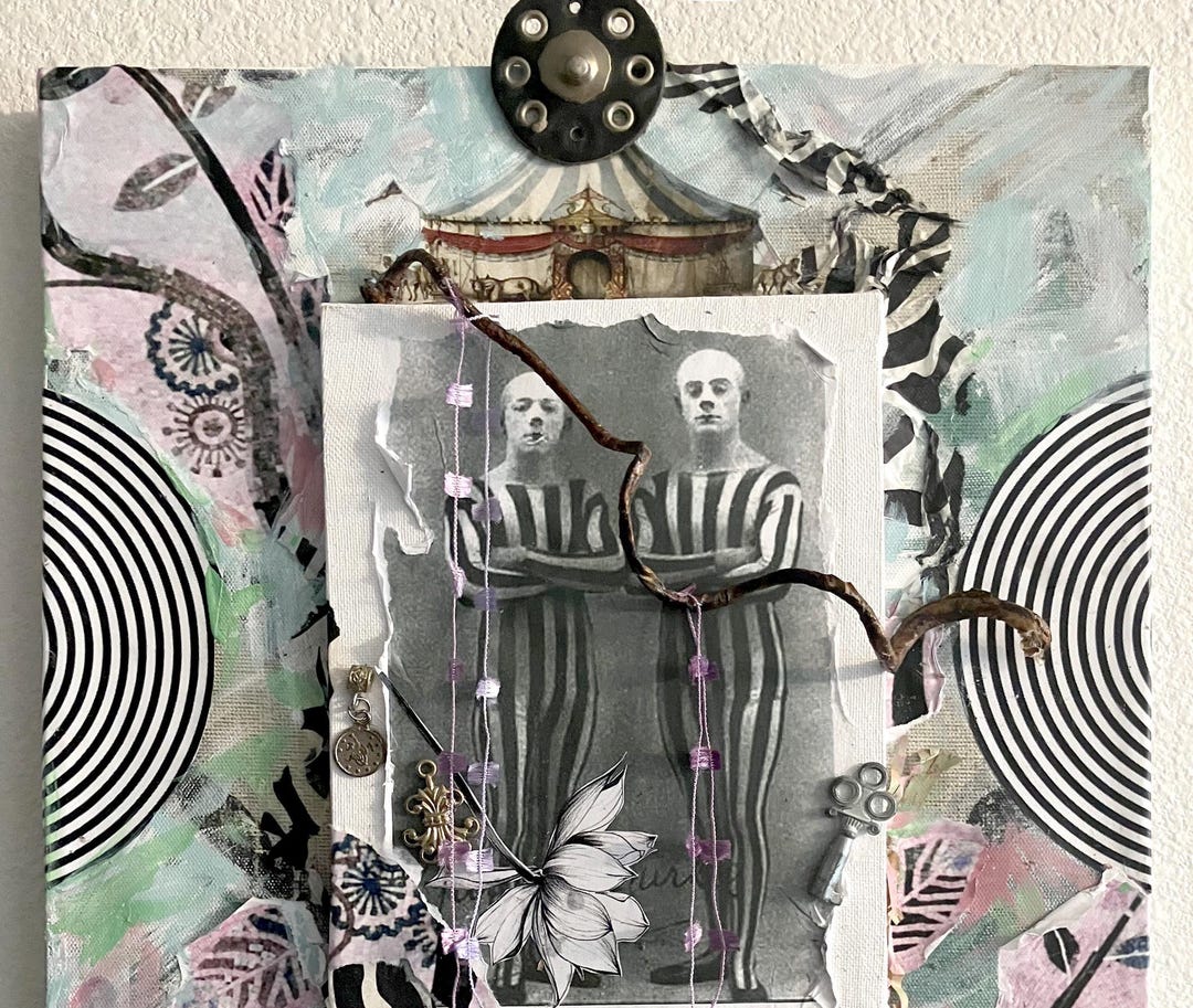Wall Art, Circus Themed Collage on Canvas, Mixed Media, Steampunk ...