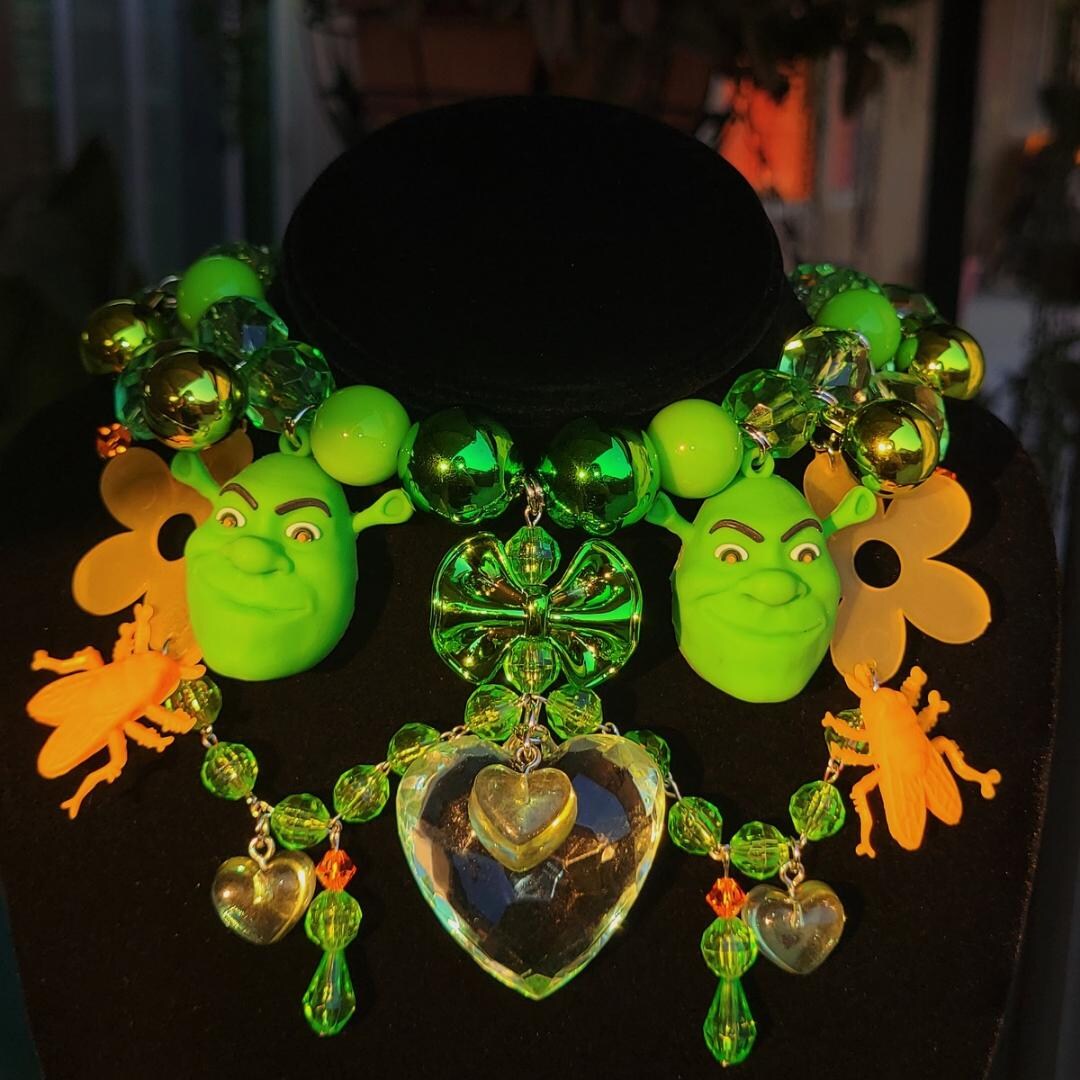 Shrek Beaded Necklace, Y2k Raver Statement Jewelry - Etsy