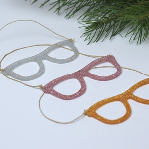 Glitter Glasses Ornament SET of 3, Glasses Christmas Ornament ...
