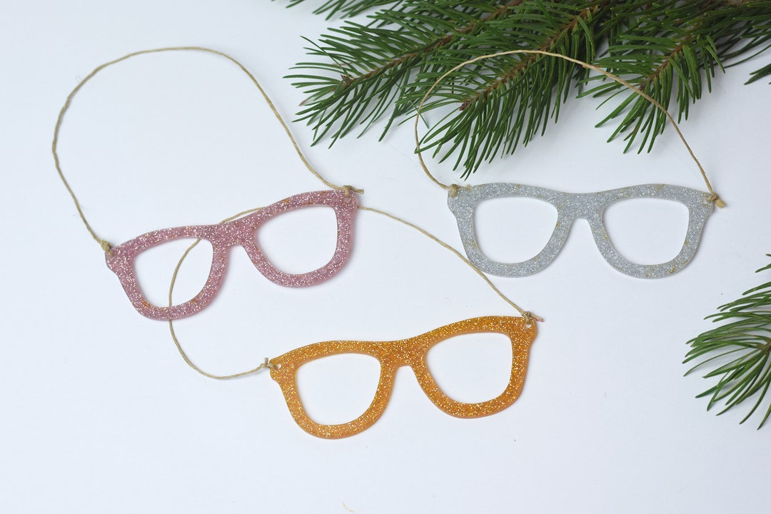 Glitter Glasses Ornament SET of 3, Glasses Christmas Ornament ...