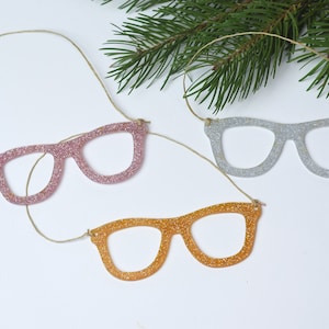 Glitter Glasses Ornament SET of 3, Glasses Christmas Ornament ...