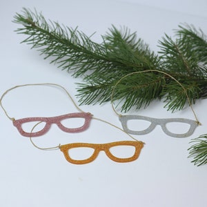 Glitter Glasses Ornament SET of 3, Glasses Christmas Ornament ...
