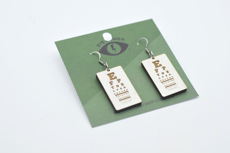 Wood Eye Chart Earrings Snellen Eye Chart Jewelry Optometry Earrings ...