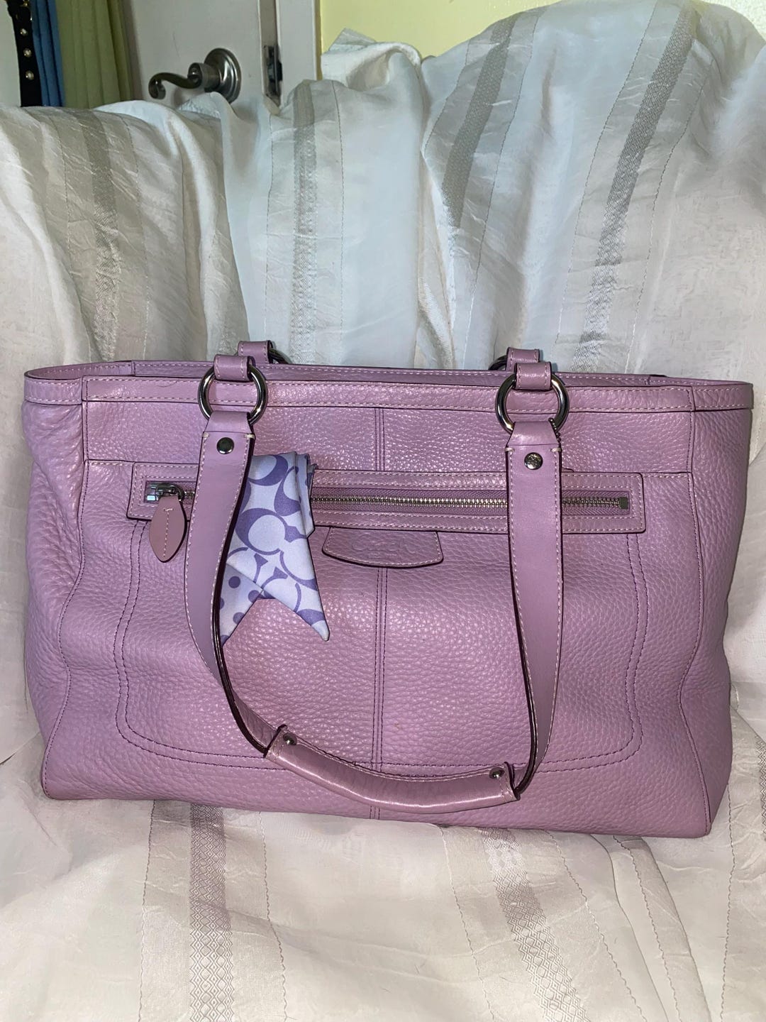 Coach Lilac Leather Tote With Silk Scarf - Etsy