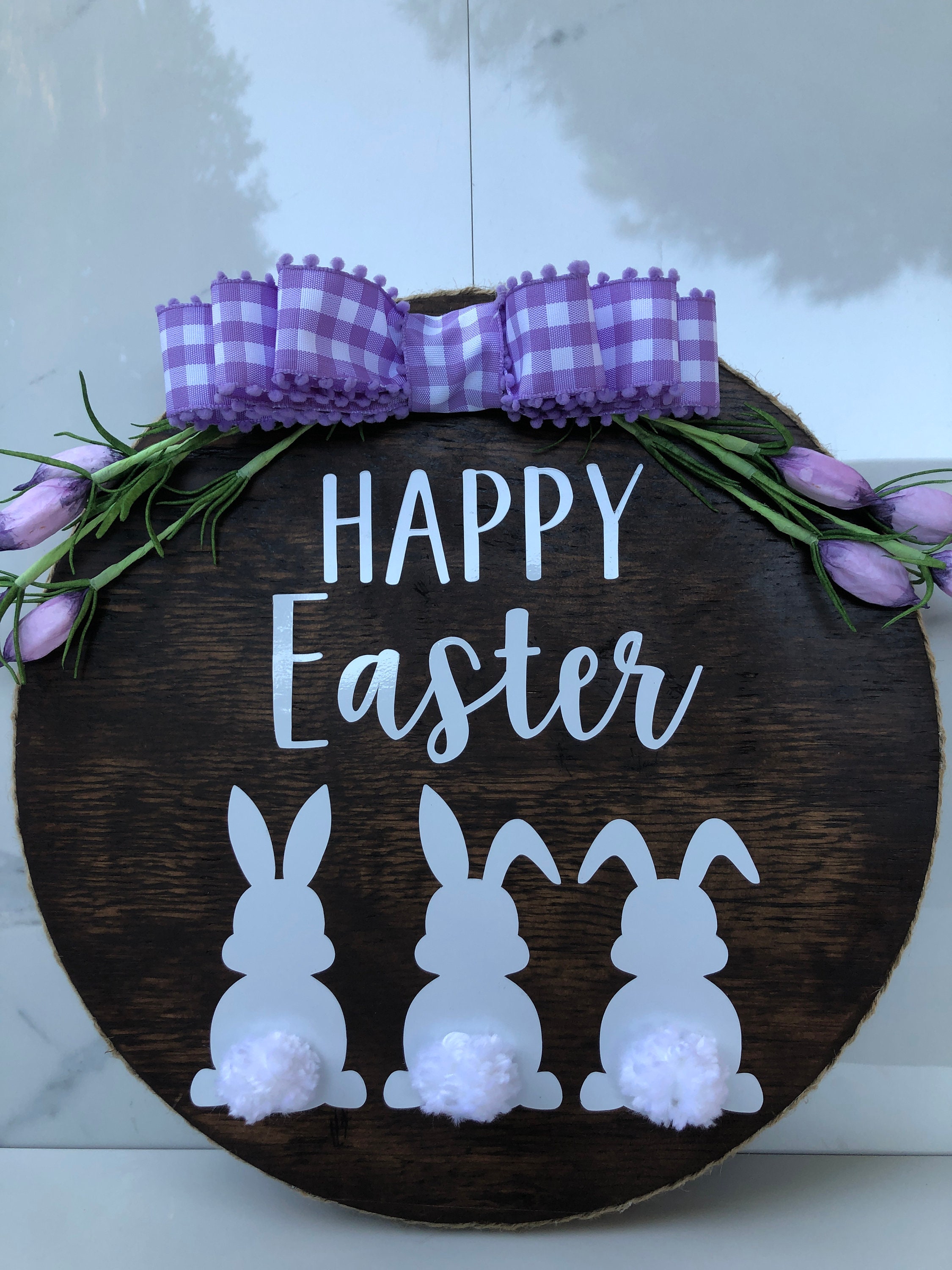12 Round Happy Easter Sign Round Door Hanger Round Wood Sign Wreath ...
