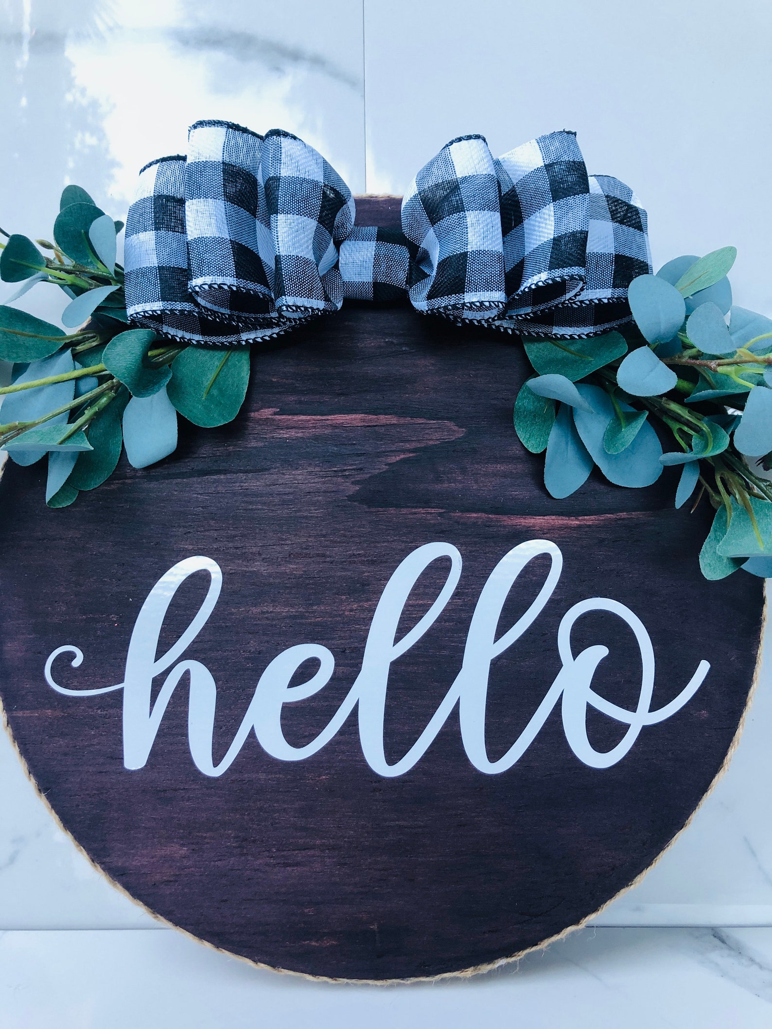 Hello Door Hanger Round Door Hanger Round Wood Sign - Etsy