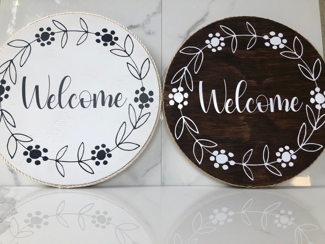 12 Welcome Sign Round Door Hanger Round Wood Sign - Etsy