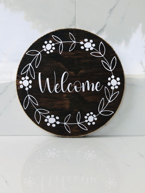 12 Welcome Sign Round Door Hanger Round Wood Sign - Etsy