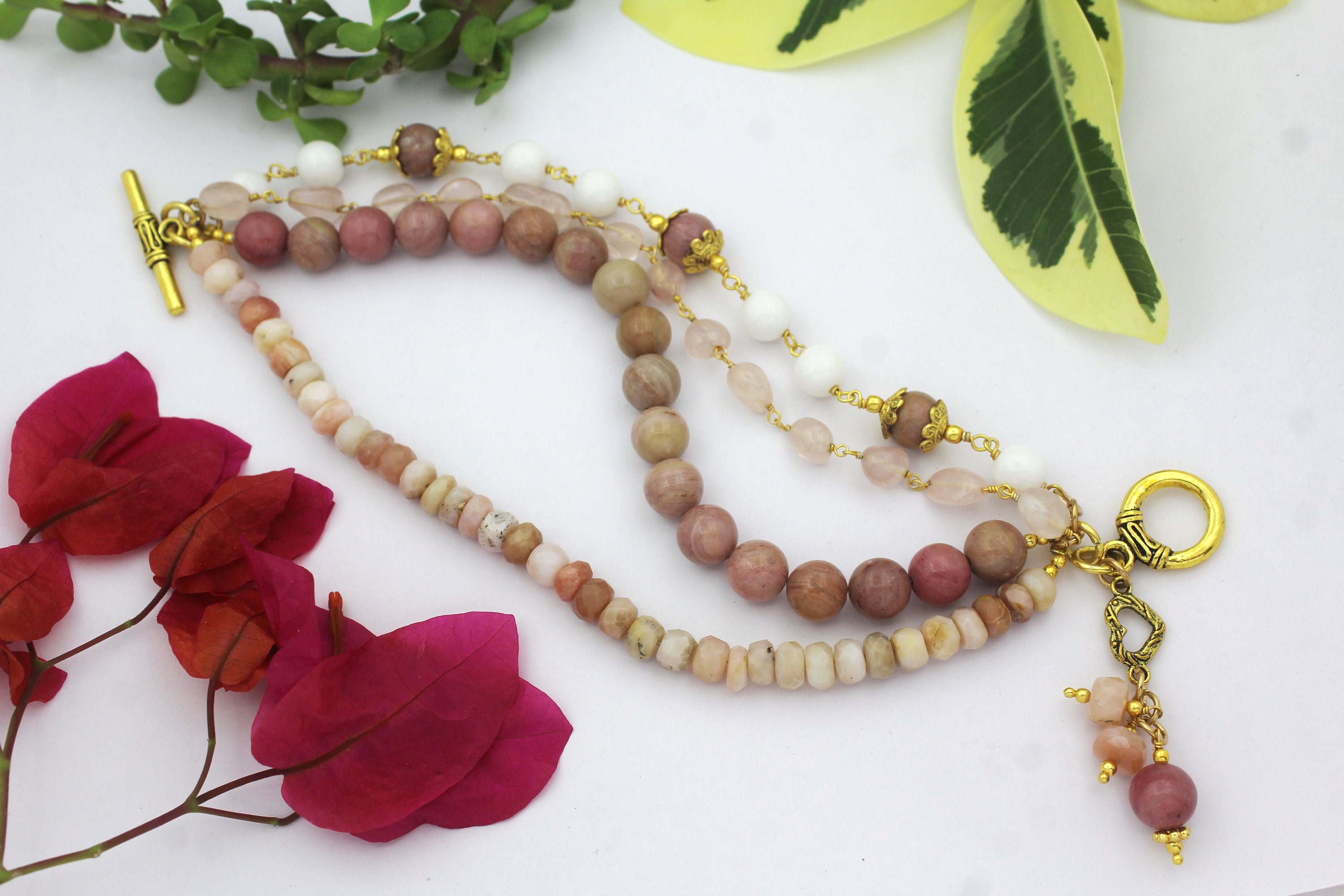 Ópalo rosa Rhodonite cuarzos rosados y perlas de piedra | Etsy