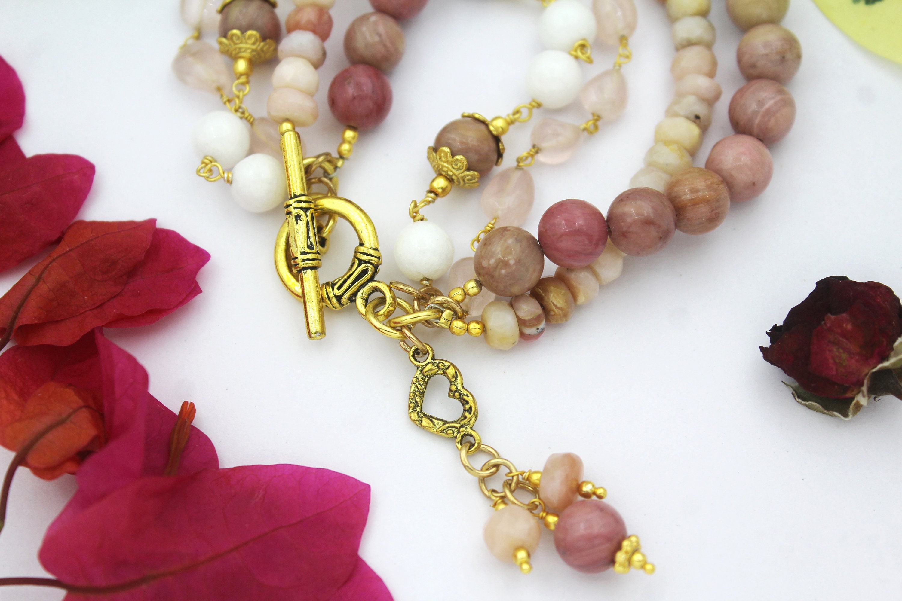 Ópalo rosa Rhodonite cuarzos rosados y perlas de piedra | Etsy