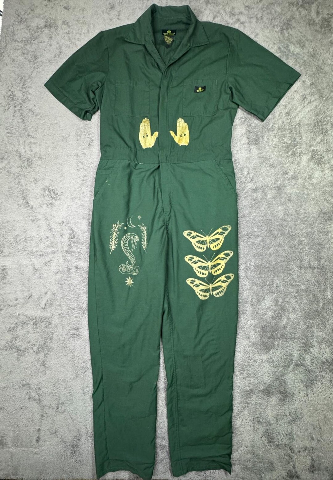 Custom Hand Painted Gold Art Coveralls Boho Jumpsuit Small YOU ARE ...