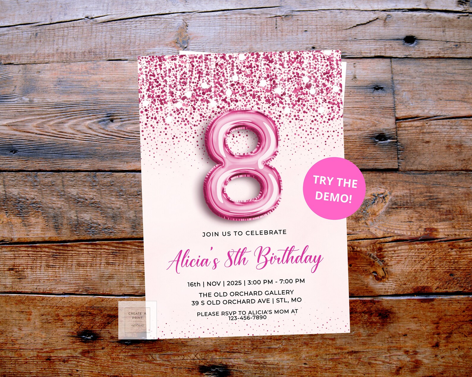 8th Birthday Invitation / Pink 8 Year Old Girl Birthday Invite - Etsy