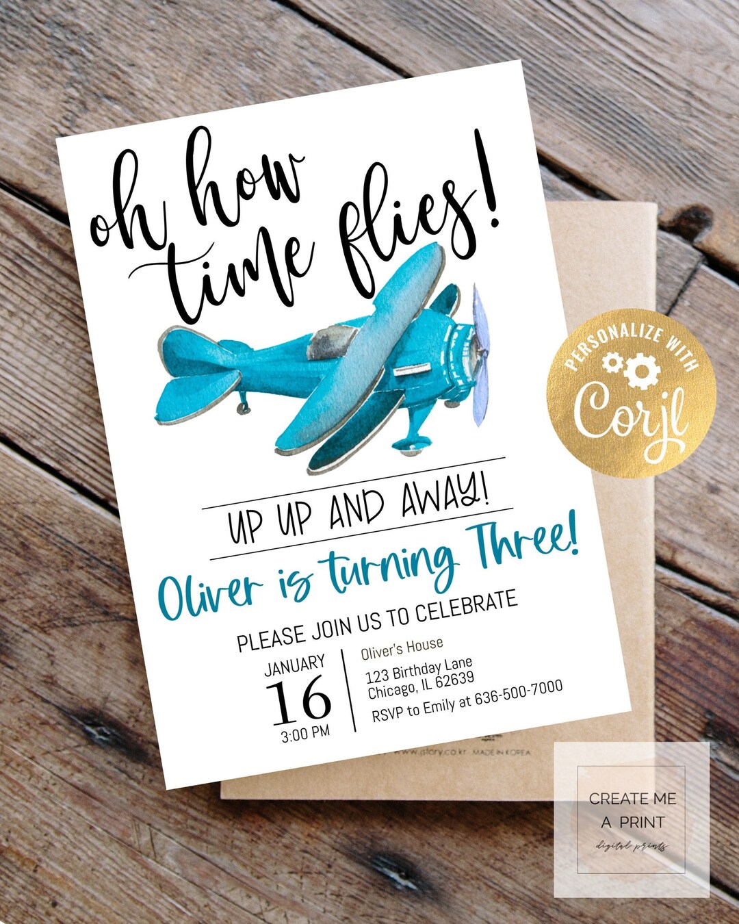 Airplane Theme Digital Birthday Invitation, Plane Birthday Invitation ...
