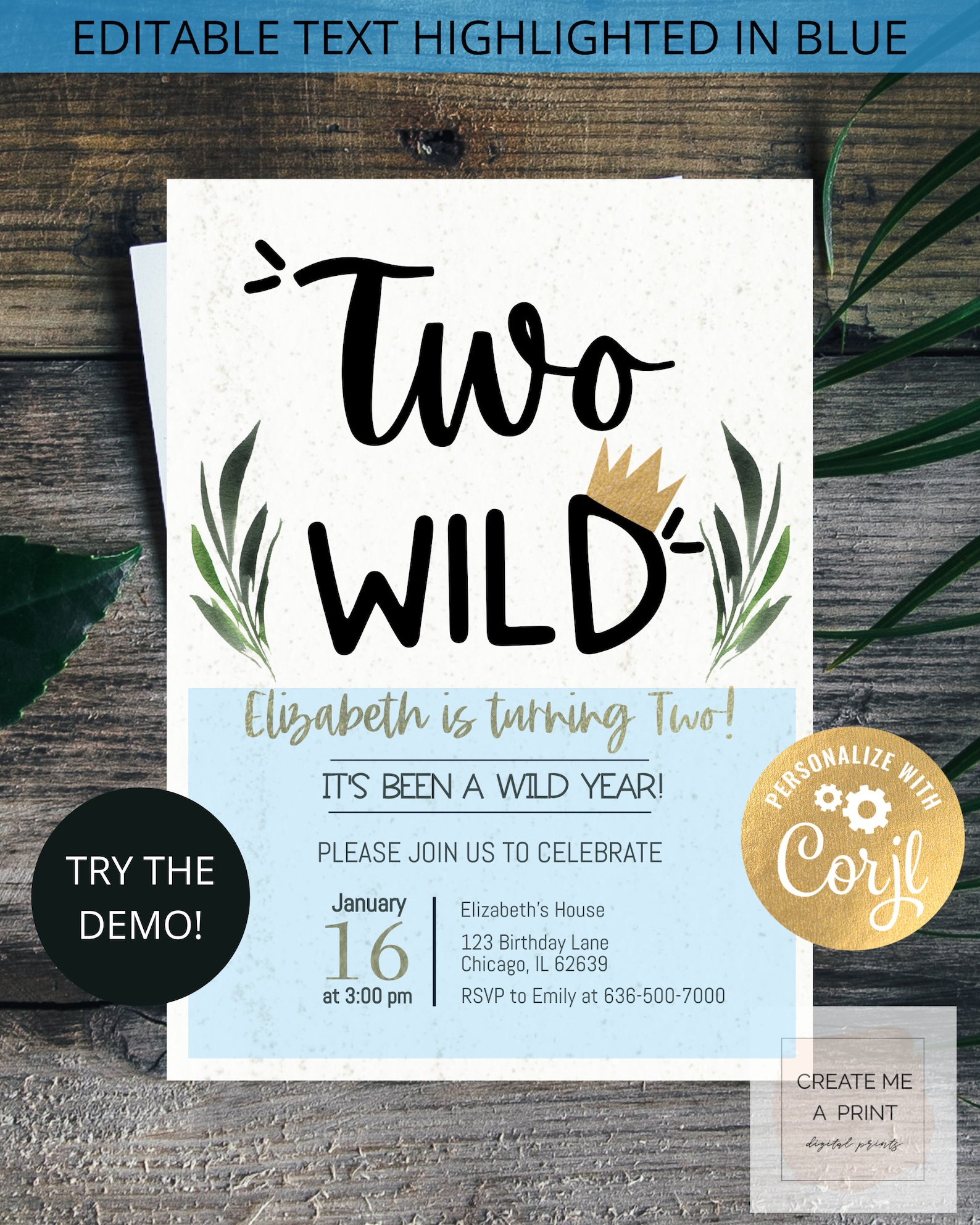 Two Wild Instant Access Birthday Invitation, Wild Birthday Invitation ...