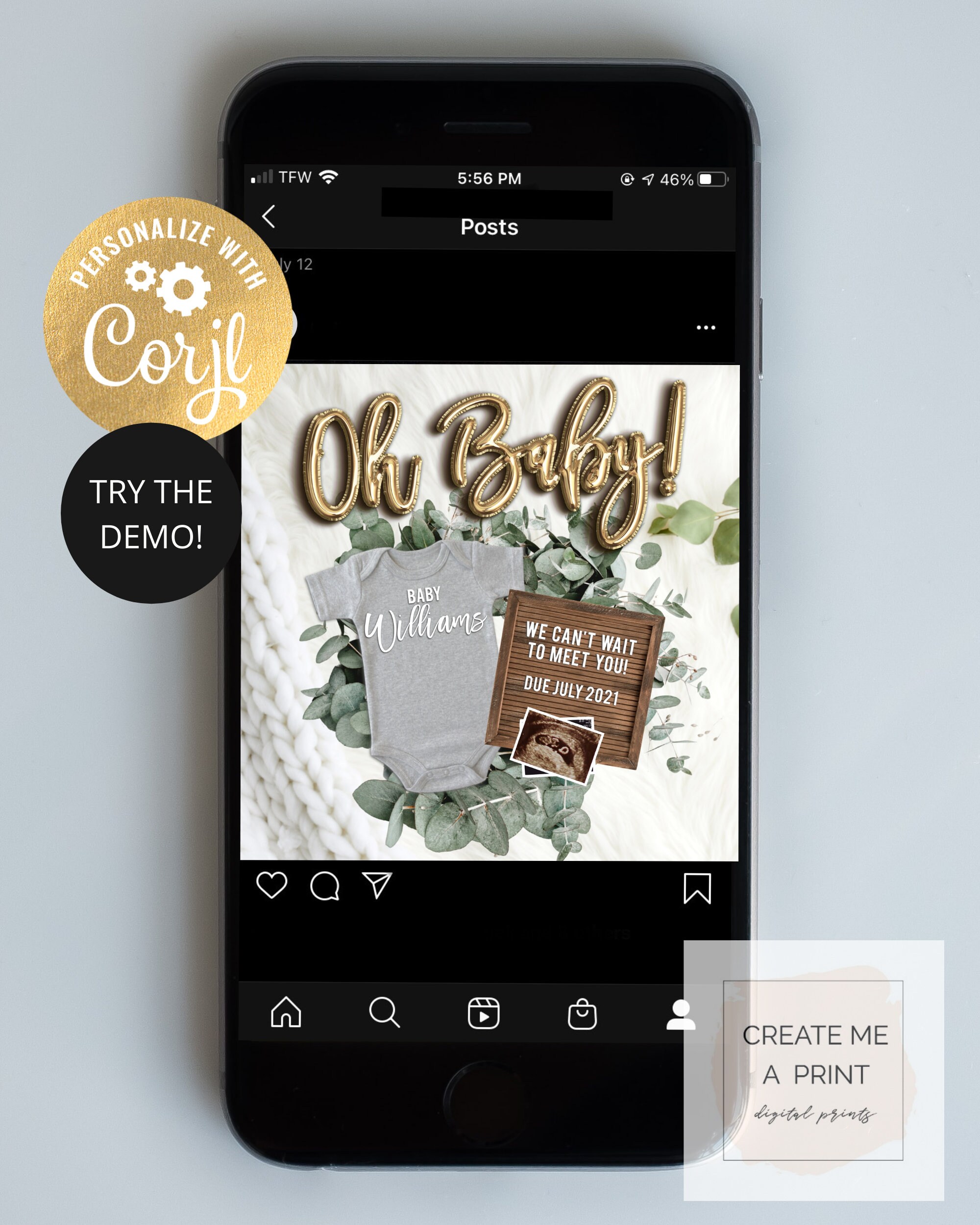 Oh Baby Sepia Eucalyptus Wreath Instant Access Editable | Etsy