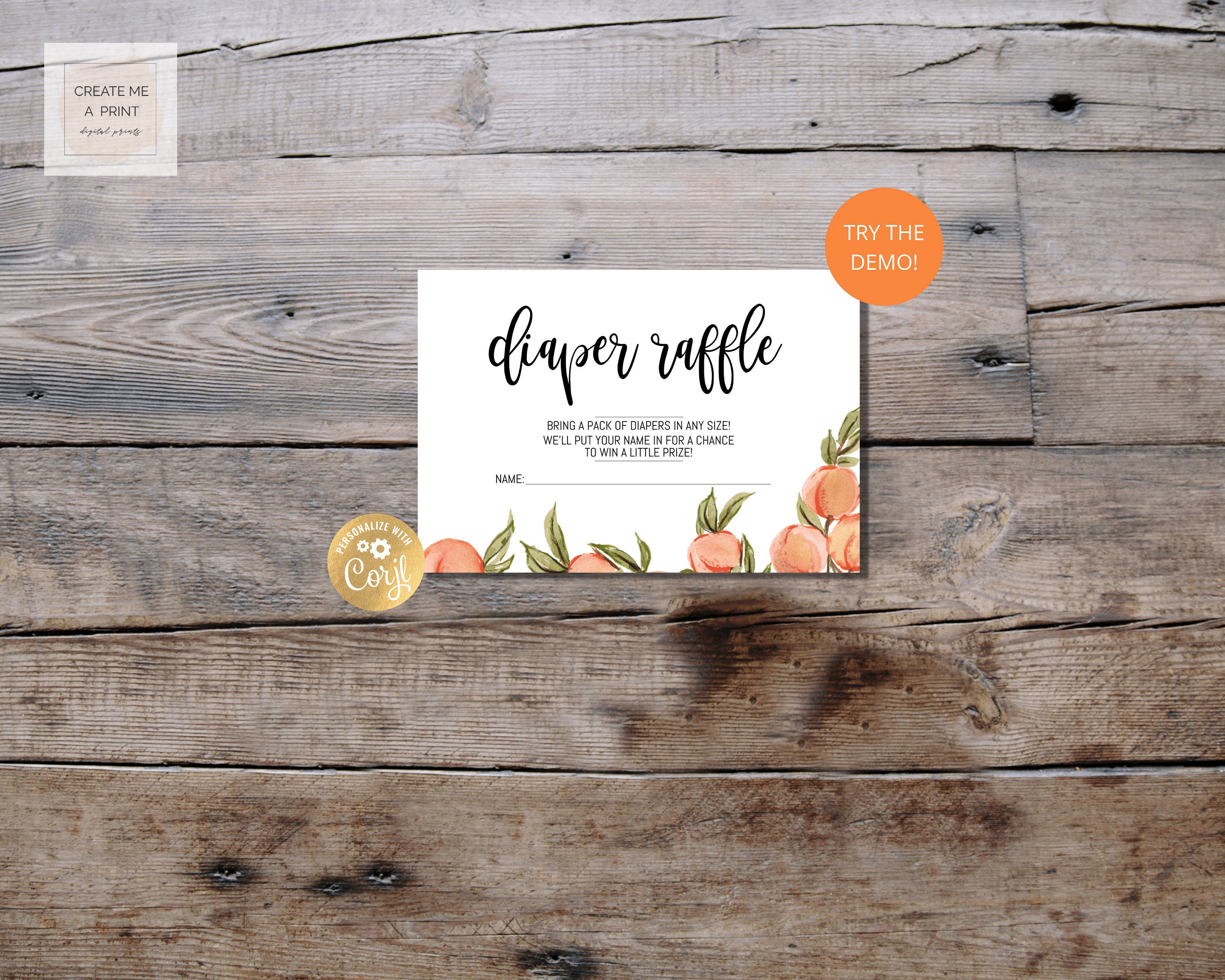 Diaper Raffle Template A Little Peach Editable Baby Shower | Etsy