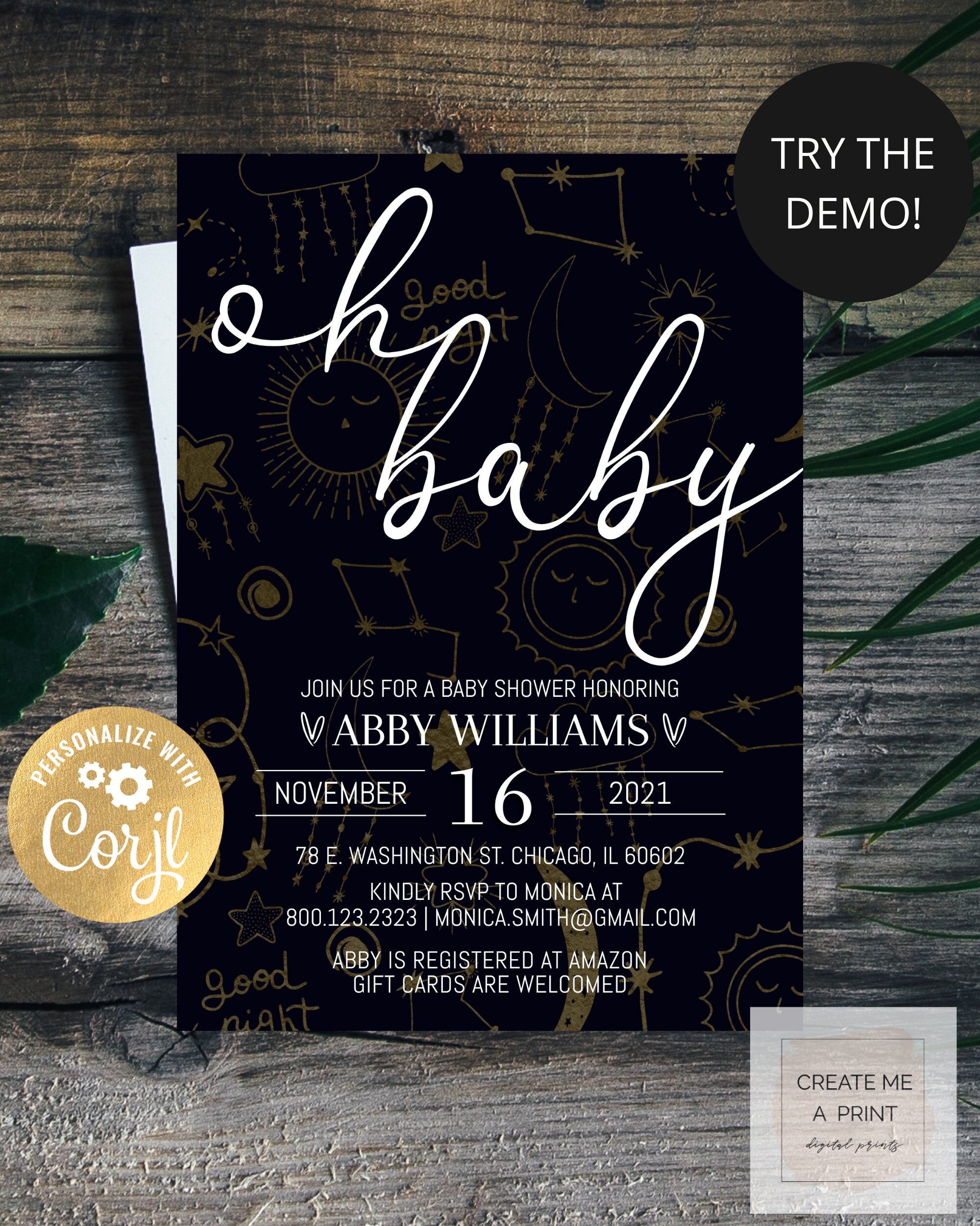 Oh Baby Starry Night Editable Baby Shower Invitation Starry - Etsy UK