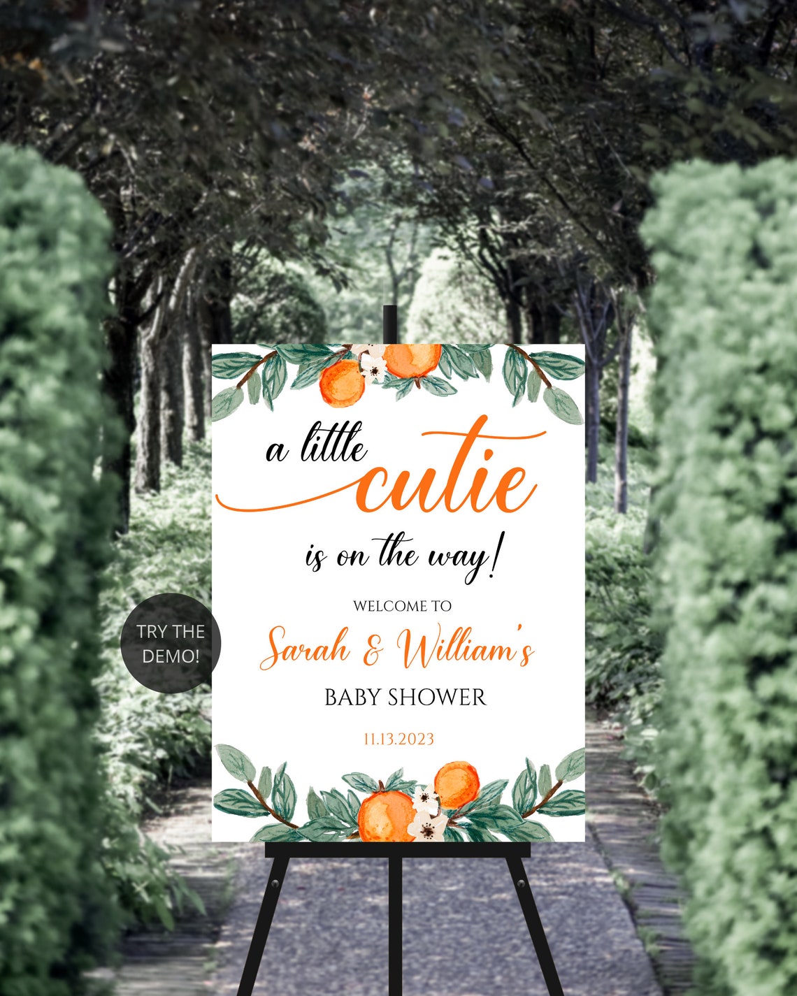 Little Cutie Sign Editable Baby Shower Sign, Cutie Orange Baby Shower ...