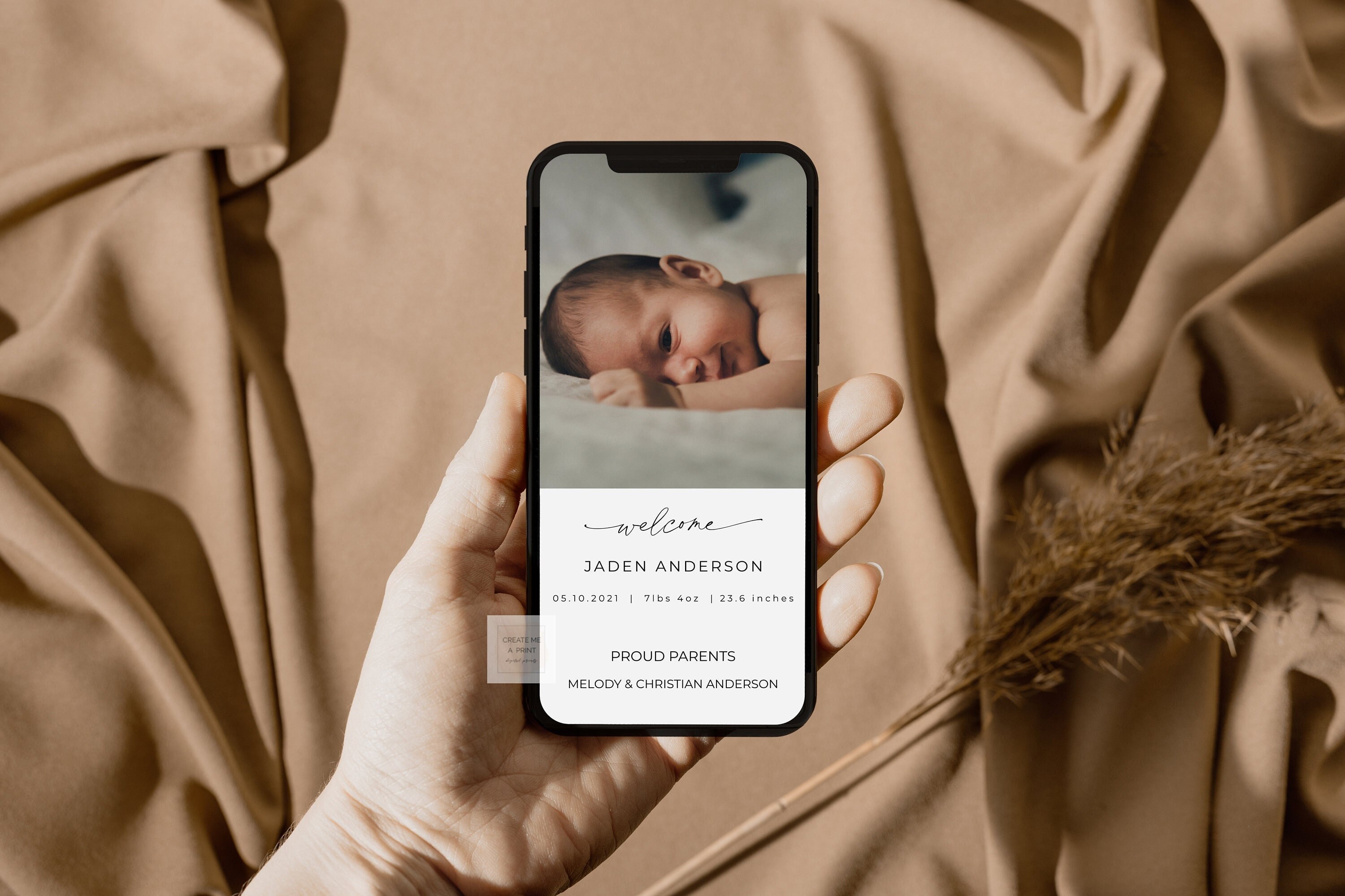 Mobile Birth Announcement Template, Photo Baby Announcement for Social ...