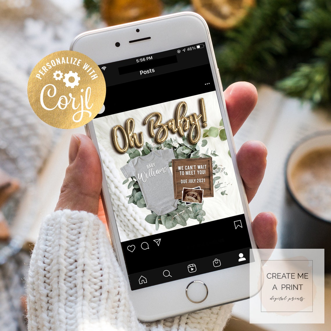 Oh Baby Sepia Eucalyptus Wreath Instant Access Editable | Etsy