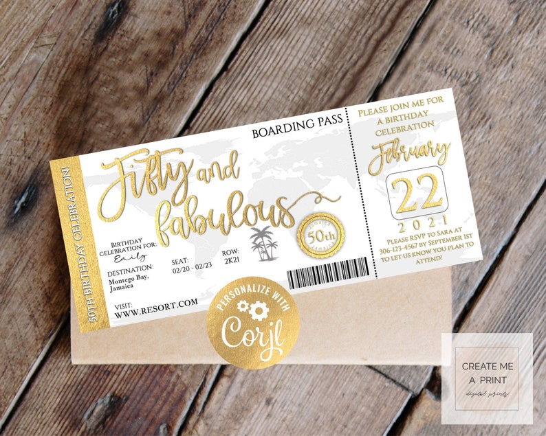 Milestone Birthday Boarding Pass Editable Invitation, Birthday Invite ...