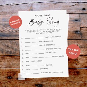Name That Baby Song Template, Printable Baby Shower Games, Baby Shower ...