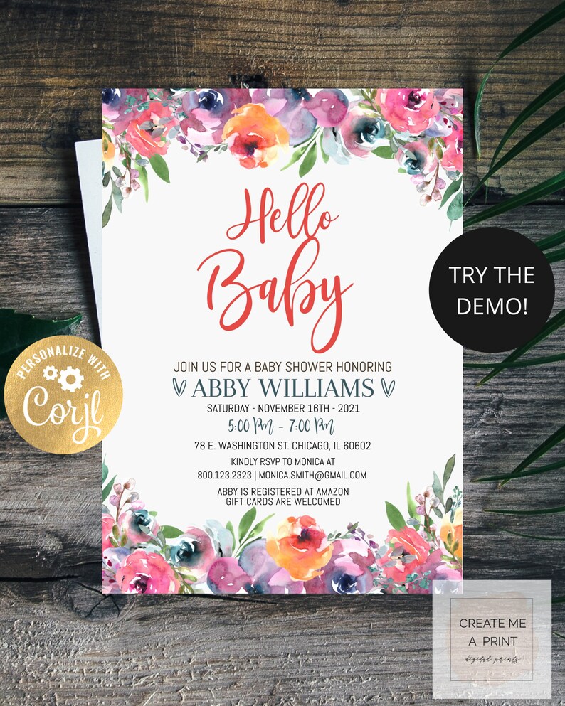 Editable Baby Shower Invitation Template Bright Floral Baby | Etsy