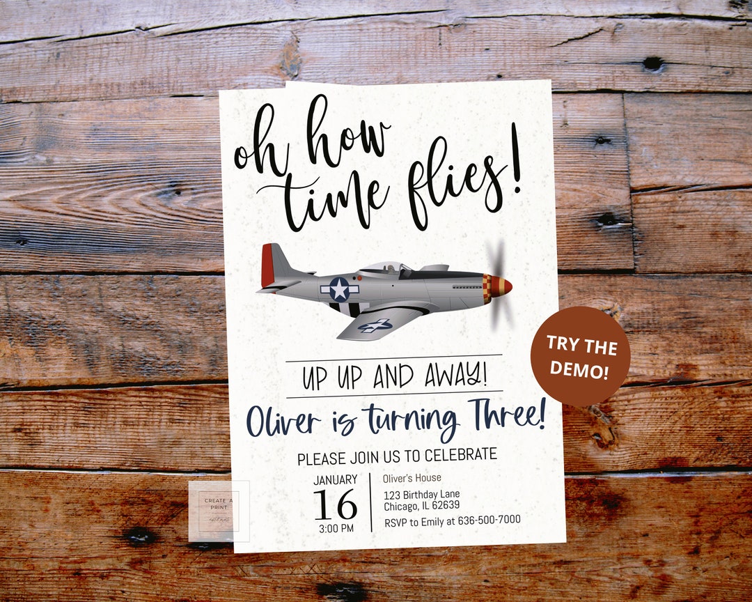 Airplane Editable Digital Birthday Invitation, Plane Birthday ...